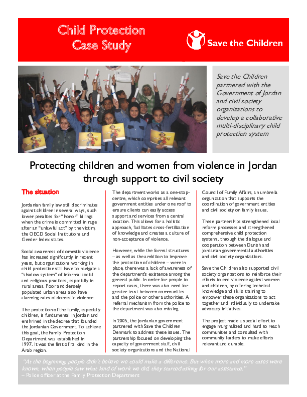 Protecting children and women from violence in Jordan through support ...